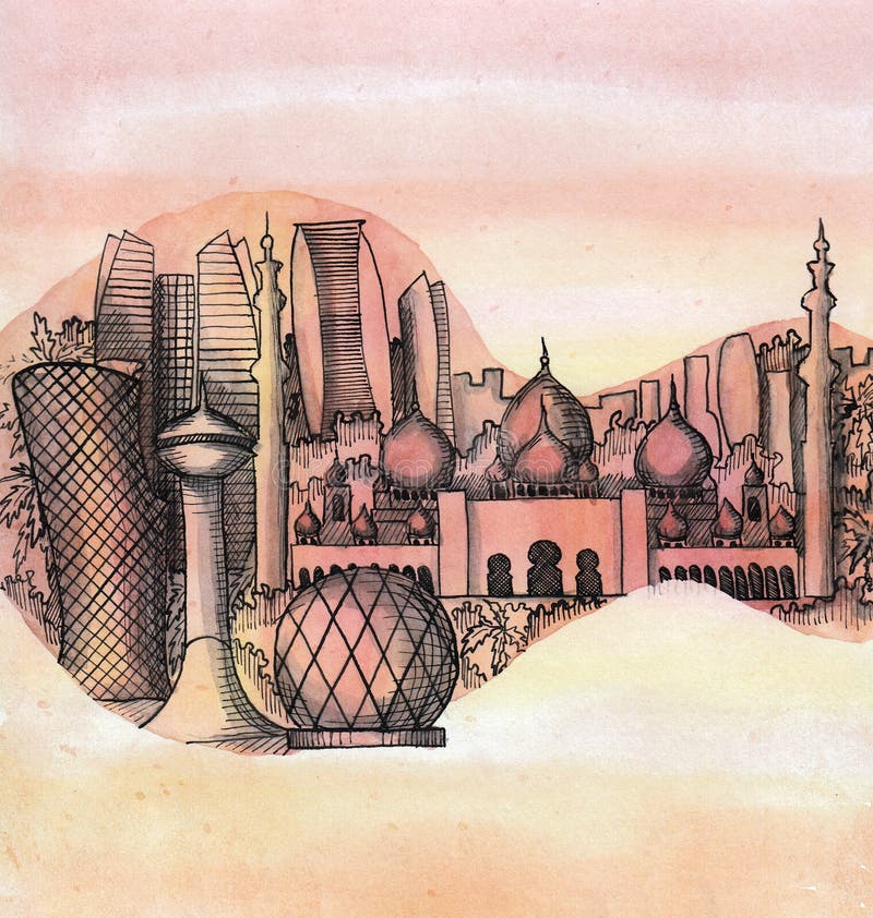 The Panoramic View Abu Dhabi City Stock Illustration - Illustration of ...