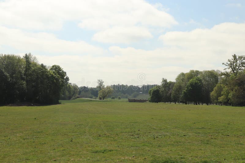 Panoramic View Across a Wide Meadow in Spring in Hertfordshire Stock ...