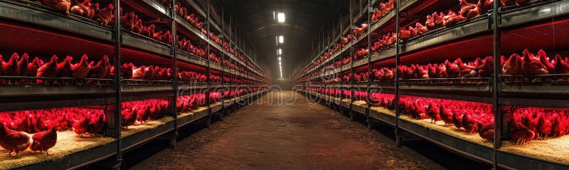 A Panoramic View of an Advanced Chicken Farm Showcasing Rows of Hens in ...