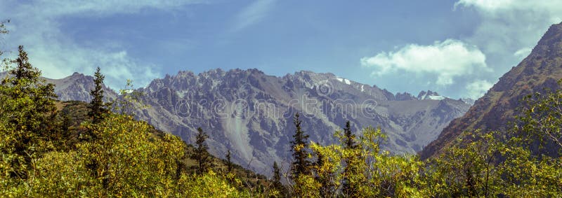 Panoramic View of Ala Archa Mountains, Kyrgyzstan Stock Image - Image ...