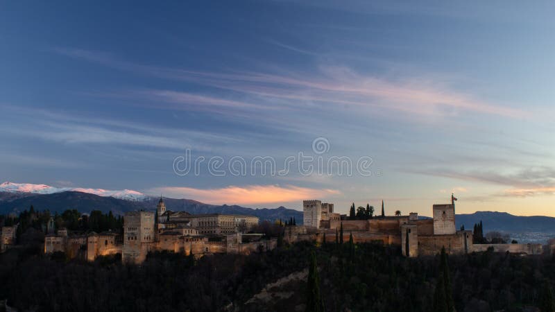 Panoramic View of Alhambra at Sunset Stock Photo - Image of evening ...