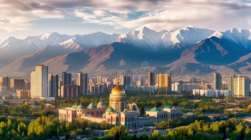 Panoramic View of Almaty City Stock Illustration - Illustration of view ...