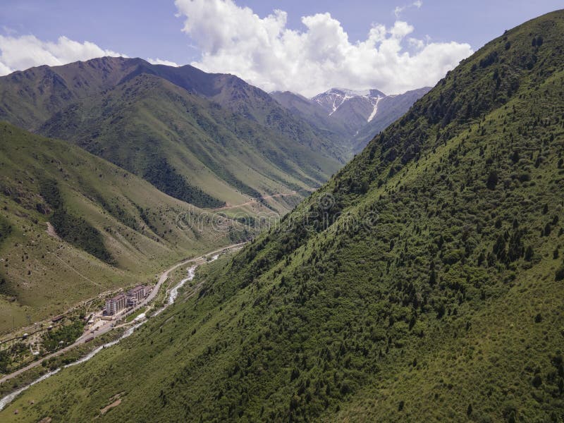 Panoramic View of the Alpan Mountains Stock Image - Image of hill ...