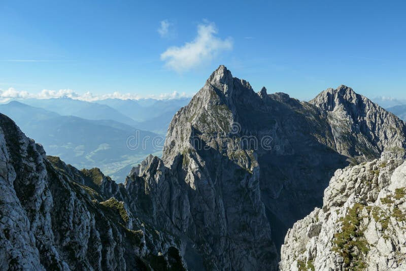 A Panoramic View on Alpine Slopes in Austria. There are Sharp Ans Steep ...