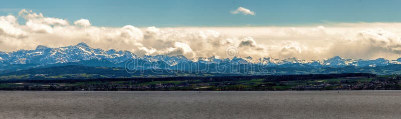 Panoramic View of the Alps from the German Coast of Bodensee Stock ...