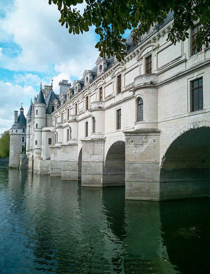 Panoramic View of the Ancient Chenonceau Castle. Castle on the River ...