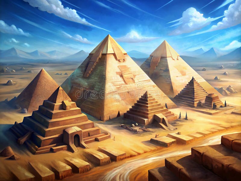 Panoramic View of Ancient Egyptian Pyramids in the Desert Stock Vector ...