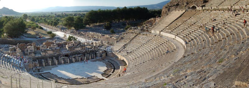 Panoramic View of the Ancient Roman Theater in Ephesus (Turkey). Stock ...