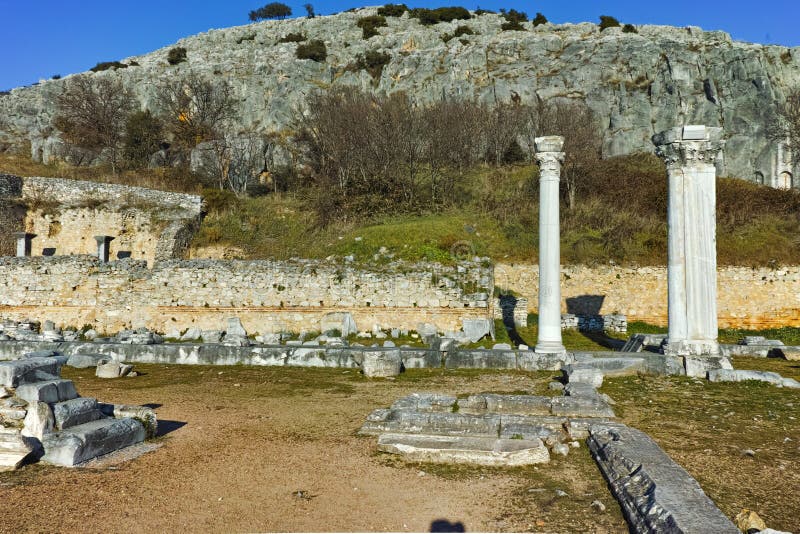 Panoramic View of Archeological Area of Ancient Philippi, Greece Stock ...