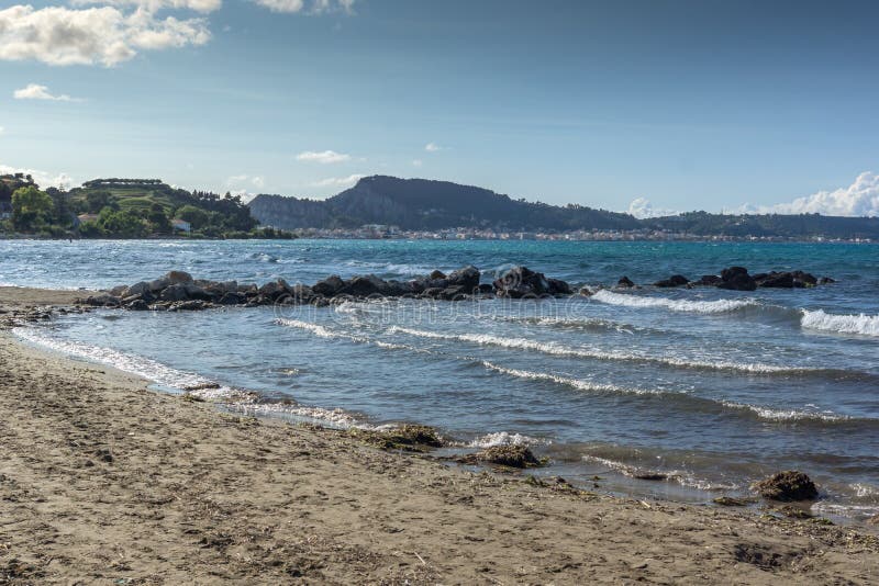 Panoramic View of Argassi Beach at Zakynthos Island Stock Image - Image ...