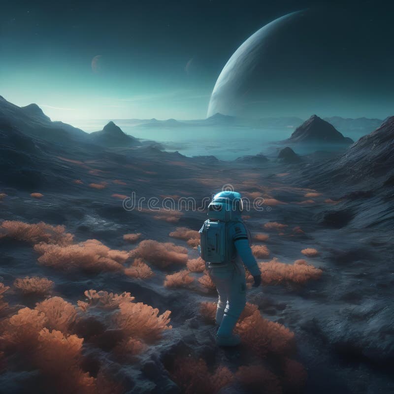 A Panoramic View of an Astronaut Exploring an Alien World with Strange ...