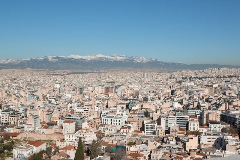 Panoramic View of Athens and Mountains from the Acropolis Hill in the ...