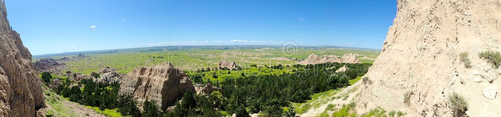 Panoramic View of Badlands Cliffs and Prairie Plains Stock Image ...