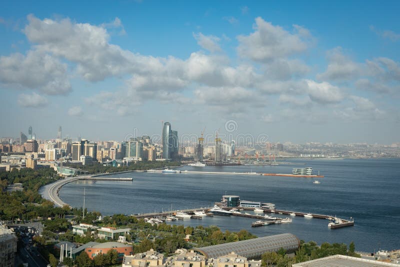 Panoramic View of the Baku Quay and the Caspian Sea. Stock Image ...