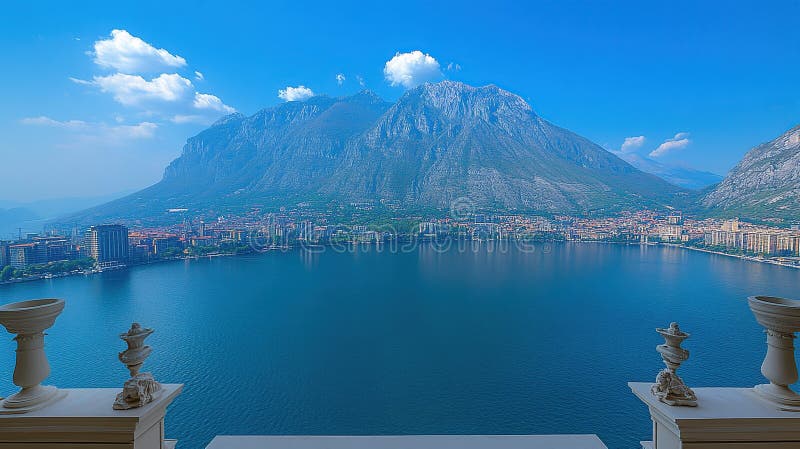 Panoramic View from Balcony Overlooking Adriatic Lake and Mountains ...