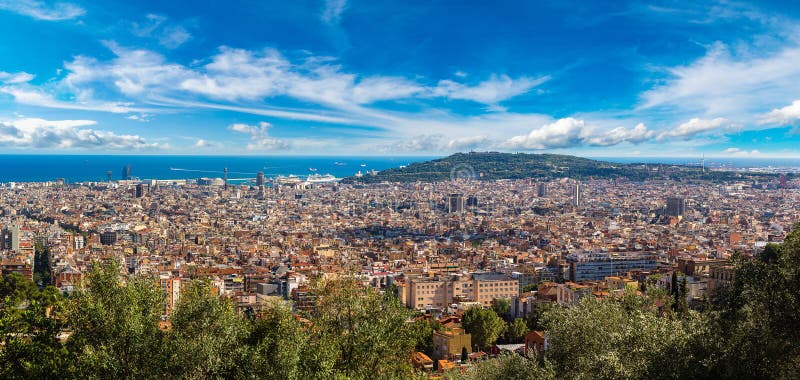 Panoramic View of Barcelona Stock Photo - Image of panorama, church ...