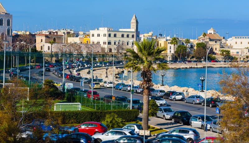 Panoramic View of Bari Seafront Stock Image - Image of lighting ...