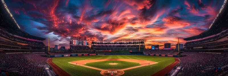 Baseball Stadium Sunset a Panoramic View of a Baseball Stadium during ...