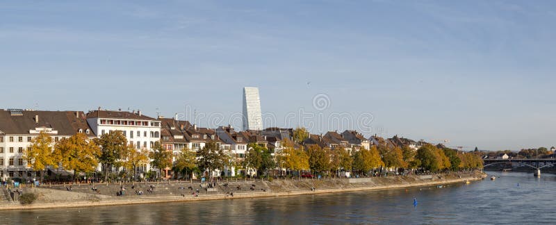 Basel Panoramic Cityscape with Rhine River View Colourful Old Town and ...