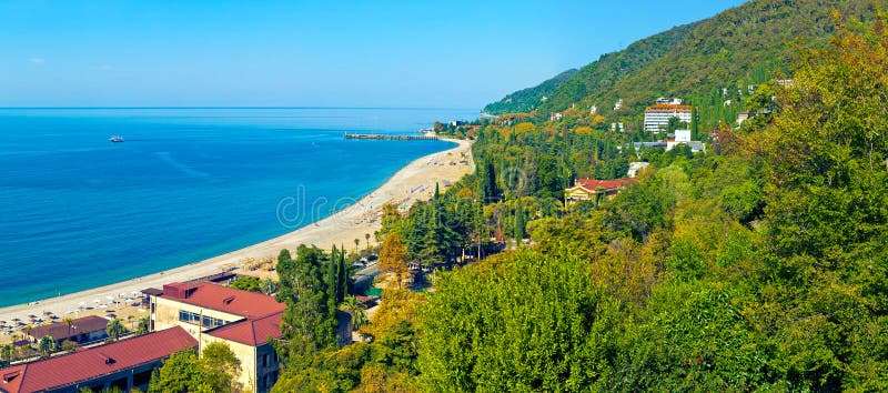 Panoramic View of Beautiful Beach and Park in Old Gagra in Abkhazia ...