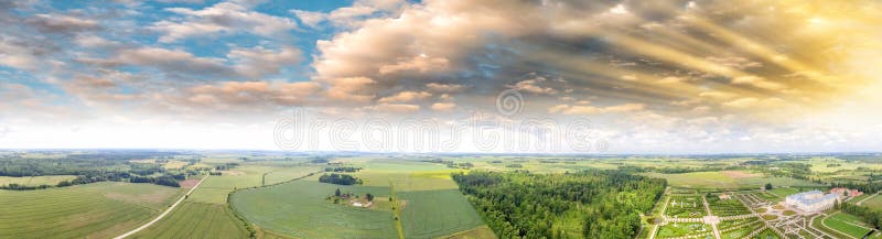 Panoramic View of Beautiful Countryside at Sunset Stock Image - Image ...