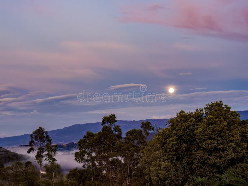 Panoramic View of the Beautiful Full Moon Setting Stock Photo - Image ...