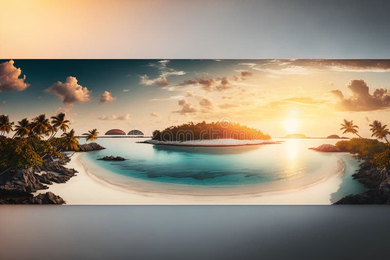 Panoramic View of Beautiful Tropical Island at Sunset. Collage Stock ...