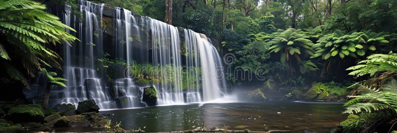 Panoramic View of Beautiful Waterfall. Generated AI Stock Illustration ...