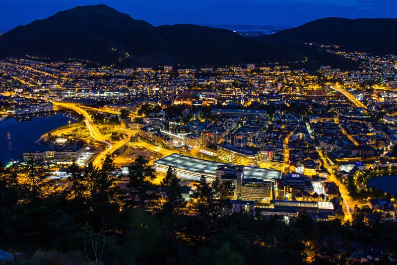 White Night of Bergen from View Point Floyen, Panoramic View, Bergen ...