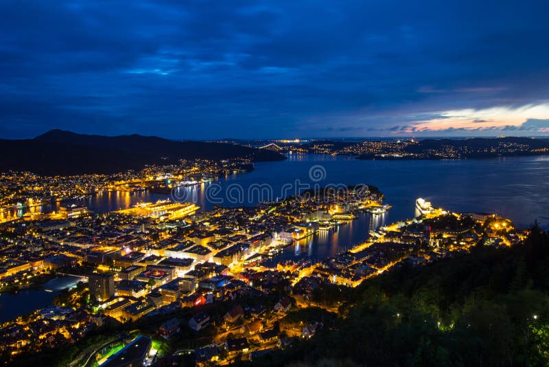 White Night of Bergen from View Point Floyen, Panoramic View, Bergen ...