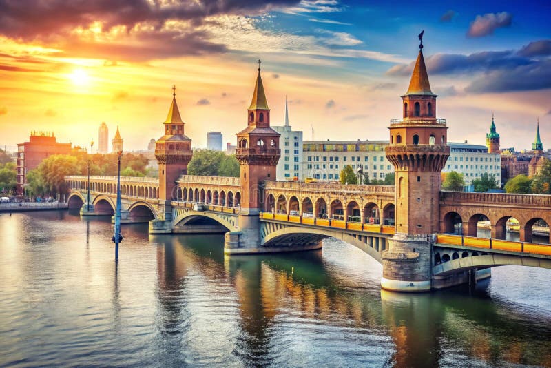 Berlin Oberbaum Bridge with Trains, Berlin Friedrichshain-Kreuzberg ...