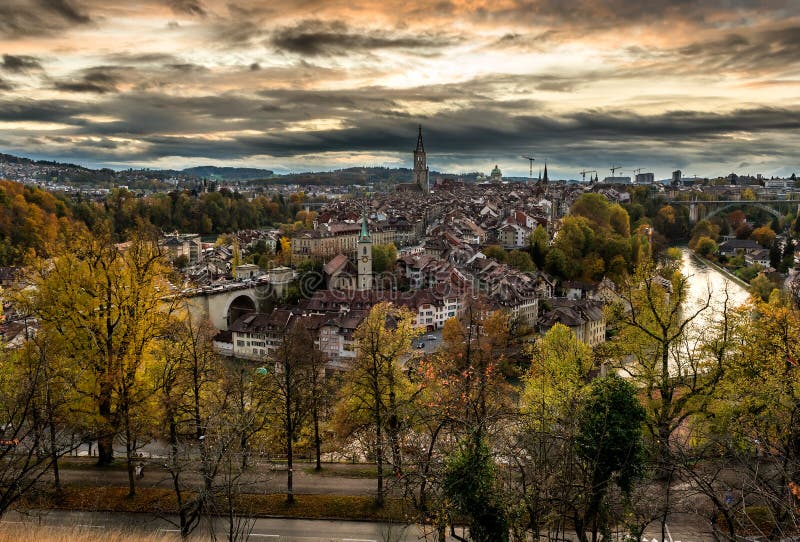 Bern Old Town with the Aare River at Sunset in Bern, Switzerland Stock ...