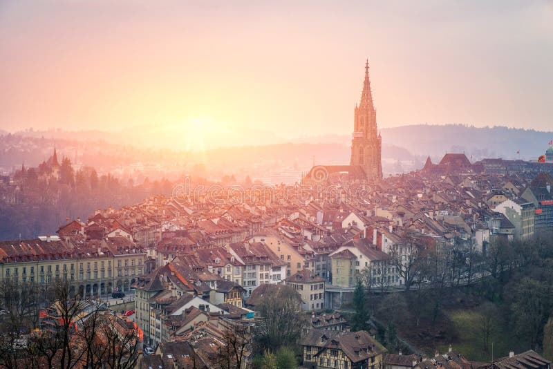 Panoramic View of Bern in Sunset Time at Switzerland Stock Image ...
