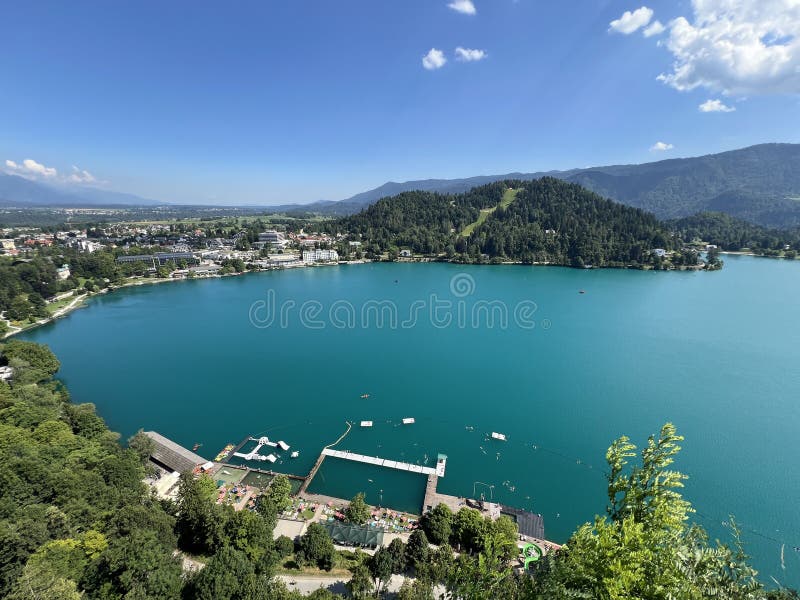 Panoramic View of Bled Settlement and on Lake Bled (Blejsko Jezero ...