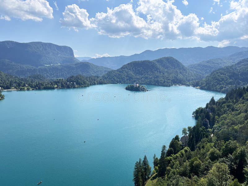 Panoramic View of Bled Settlement and on Lake Bled (Blejsko Jezero ...