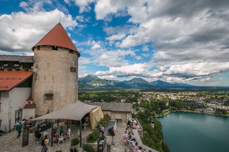 Panoramic View of Blejski Grad and Bled Lake in Slovenia Editorial ...