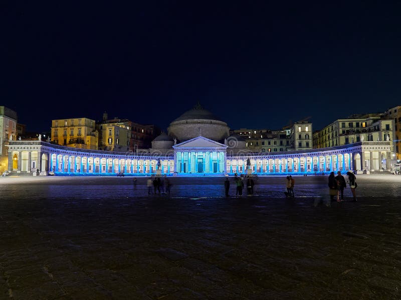 Panoramic View of Blue Illuminated at Night Piazza Del Plebiscito ...