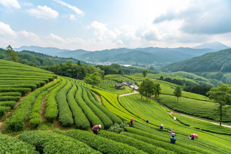 Panoramic View of the Boseng Tea Fields in South Korea Stock ...