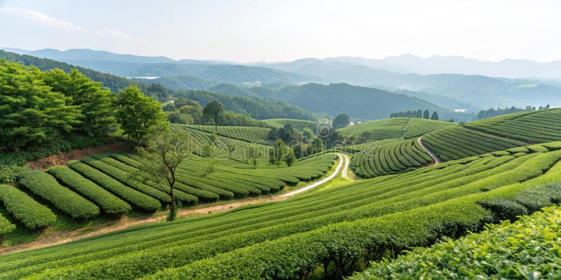Panoramic View of the Boseng Tea Fields in South Korea Stock ...