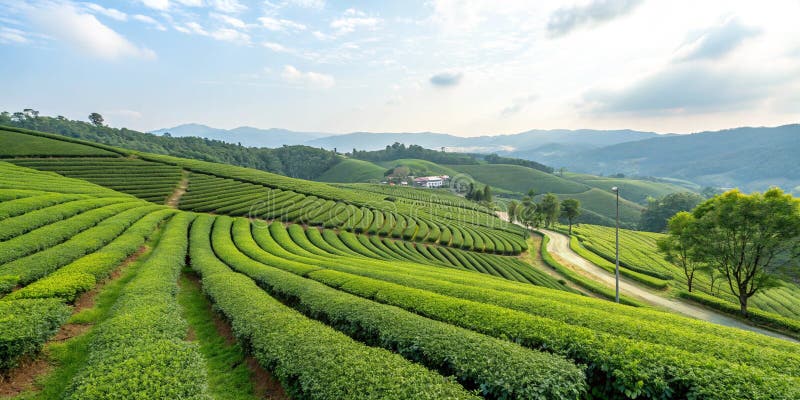 Panoramic View of Boseng Tea Fields in South Korea Stock Illustration ...