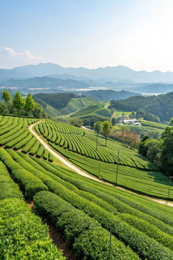Panoramic View of Boseng Tea Fields in South Korea Stock Illustration ...