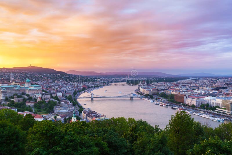 Panoramic View of Budapest at Dusk Stock Image - Image of light, aerial ...