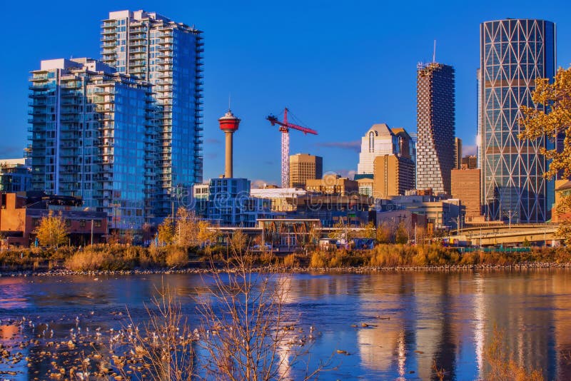 Downtown Calgary Under a Bright Blue Sky Stock Image - Image of ...