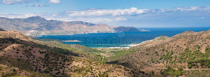 Panoramic View of Cadaques Bay Landscape and Mountain Stock Photo ...