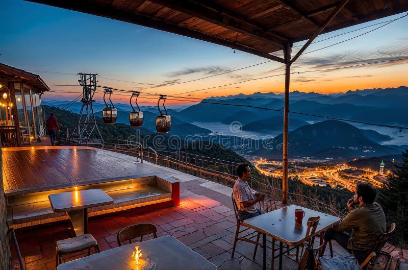 Panoramic View at Cafe at Summit of Mountain at Cable Car Station Stock ...