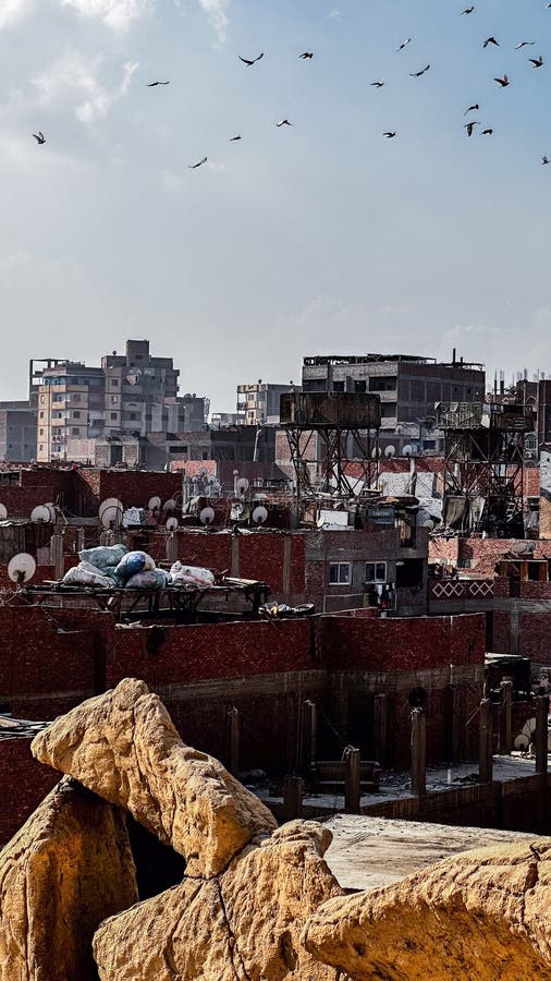 Panoramic View of Cairo from Drone Point of View. Mosques and Rooftops ...