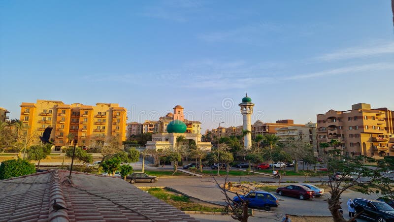 Panoramic View of Cairo from Drone Point of View. Mosques and Rooftops ...