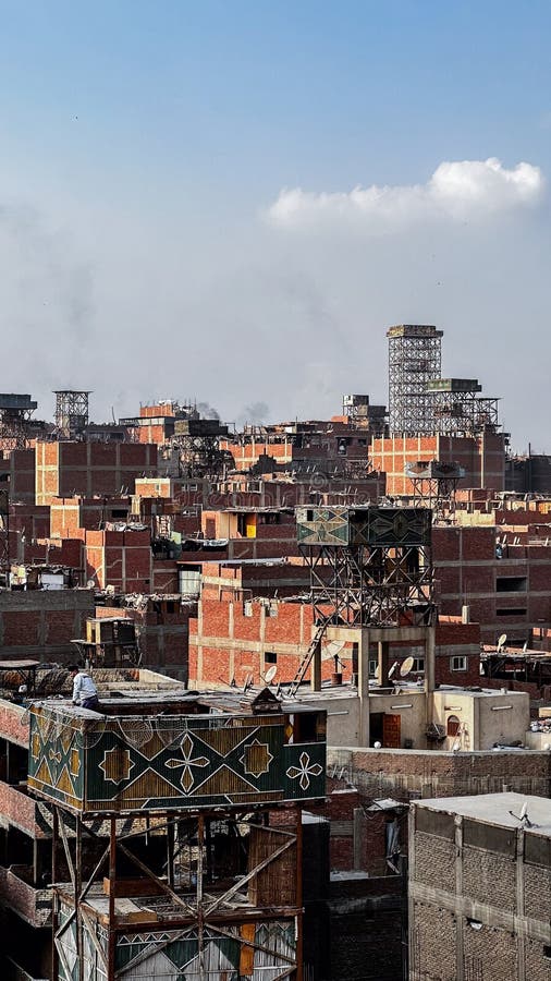 Panoramic View of Cairo from Drone Point of View. Mosques and Rooftops ...