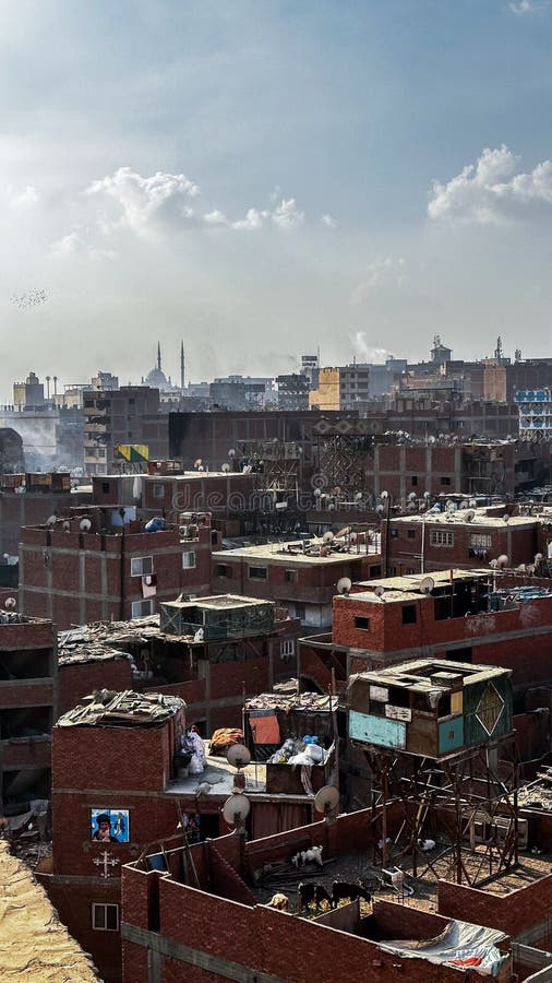 Panoramic View of Cairo from Drone Point of View. Mosques and Rooftops ...