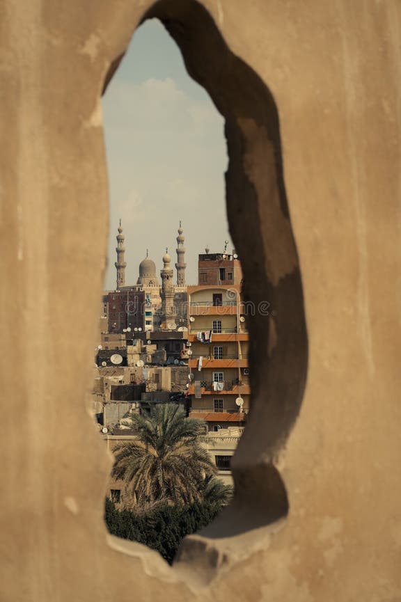 Panoramic View of Cairo from Drone Point of View. Mosques and Rooftops ...